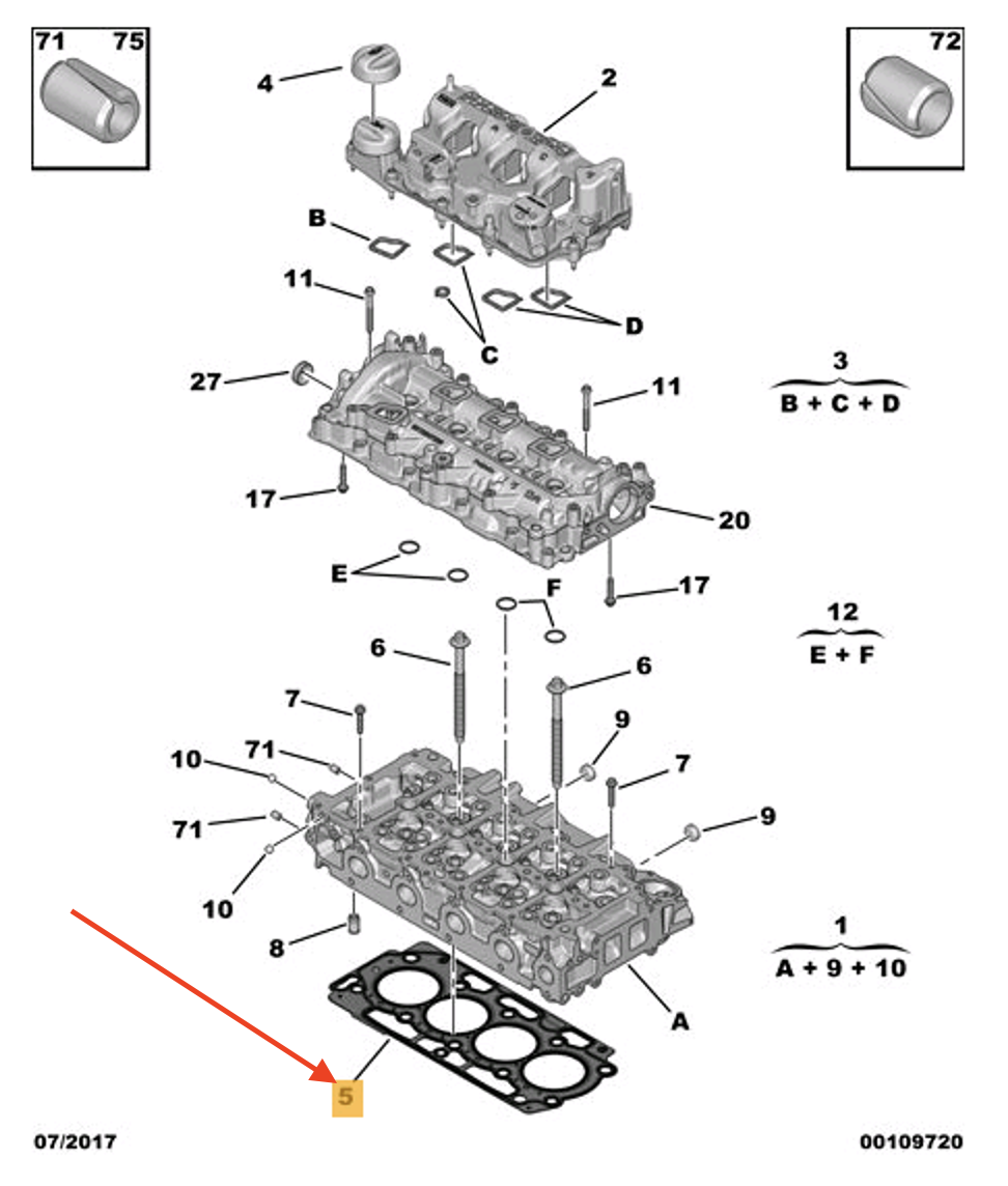PEUGEOT 5008 Cylinder Head Gasket 9824493880 New Genuine | eBay