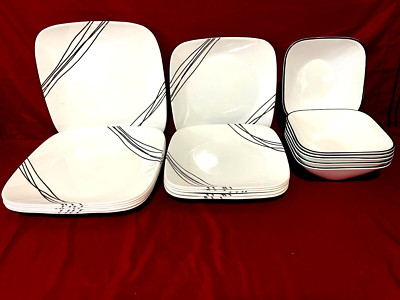 Corelle Simple Sketch 18 Piece Set Of 6 Each Dinner & Luncheon Plates ...