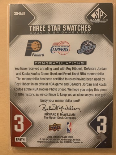 2009-10 SP Game Used - 3 Star Swatches DeAndre Jordan, Roy Hibbert ...