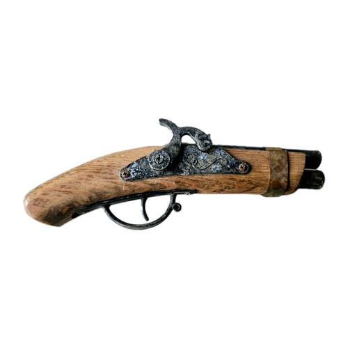 Vintage Wood & Metal Flintlock Toy Cap Gun - 9" - Wooden Toy Pistol ...