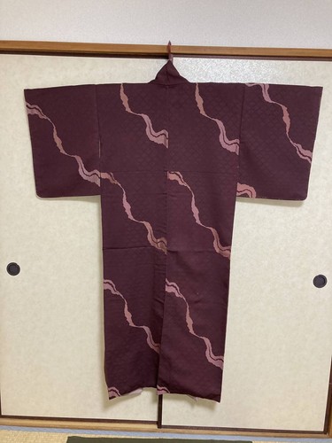 Japanese Komon Kimono Azuki Color Flowing Water Pattern Pre-Owned Size ...