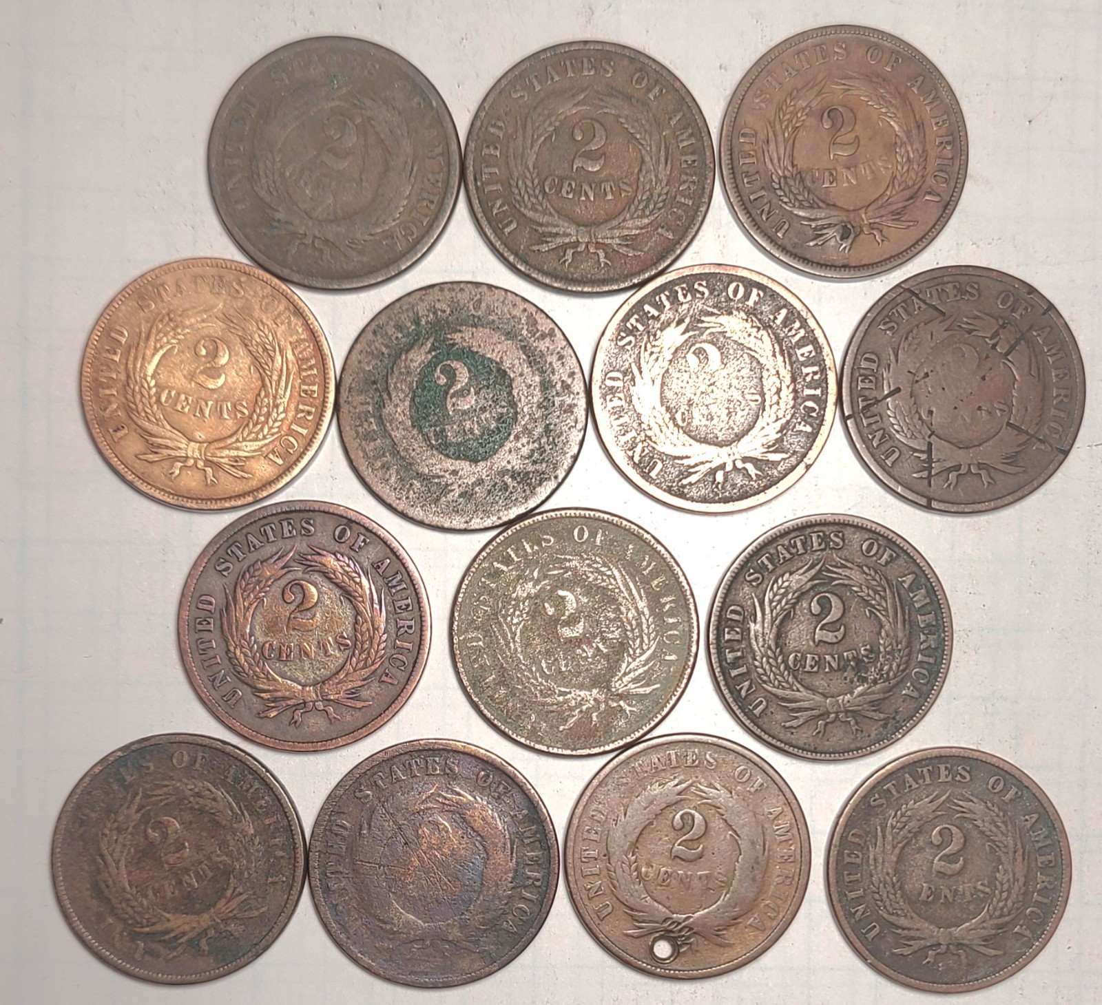 2 Cent Piece Lot Of 14 Details 2 Cent Coins | eBay