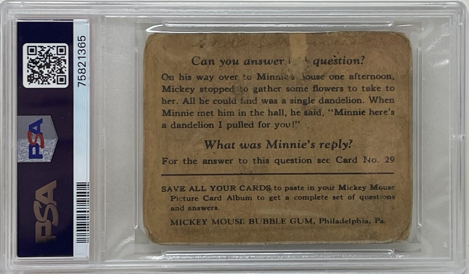 1935 Mickey Mouse Gum Card Type II I Blow Such Nice.. #28 Disney PSA ...