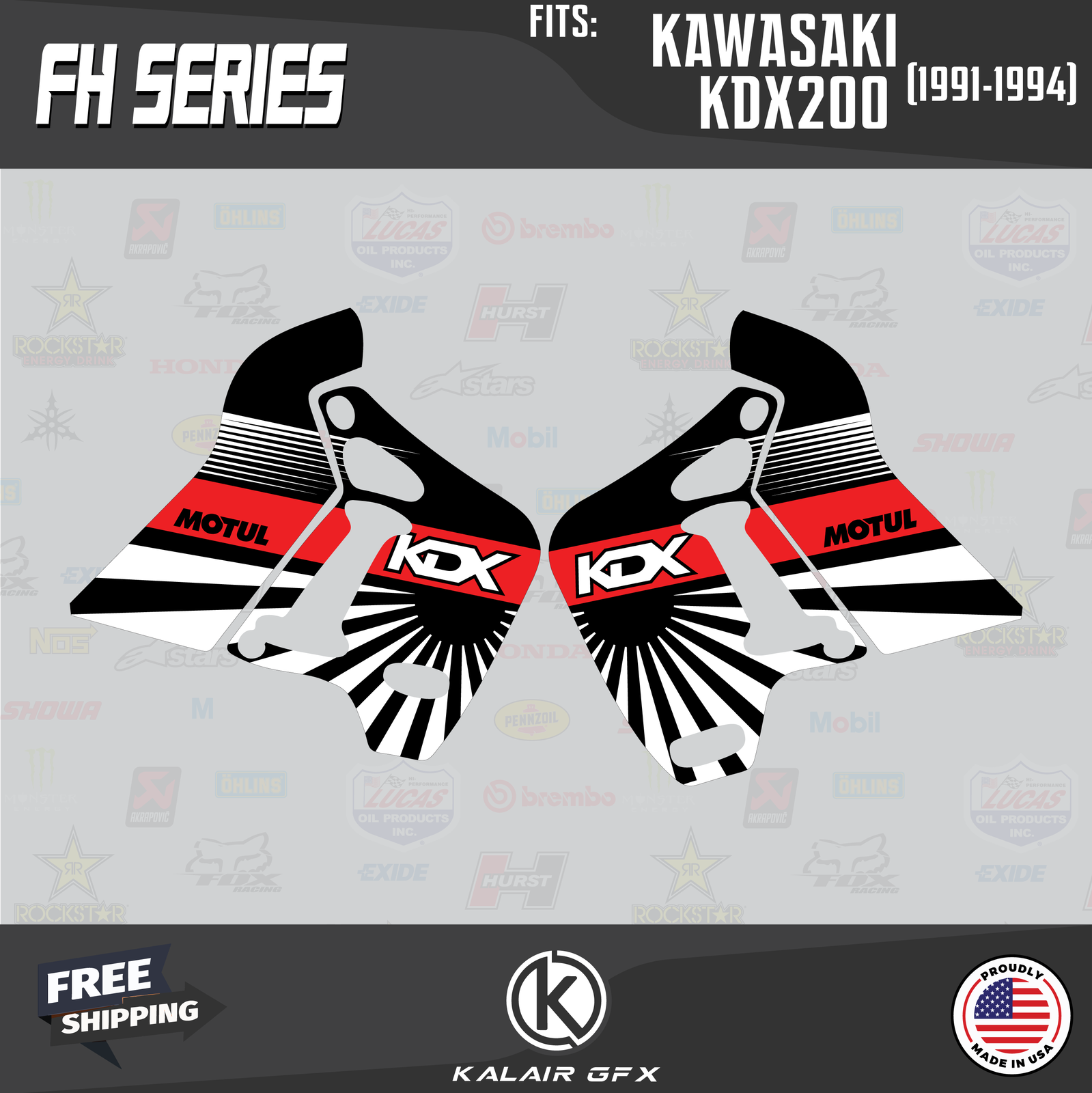 Graphics Kit for KAWASAKI KDX 200 (1991-1994) Fh - RED | eBay