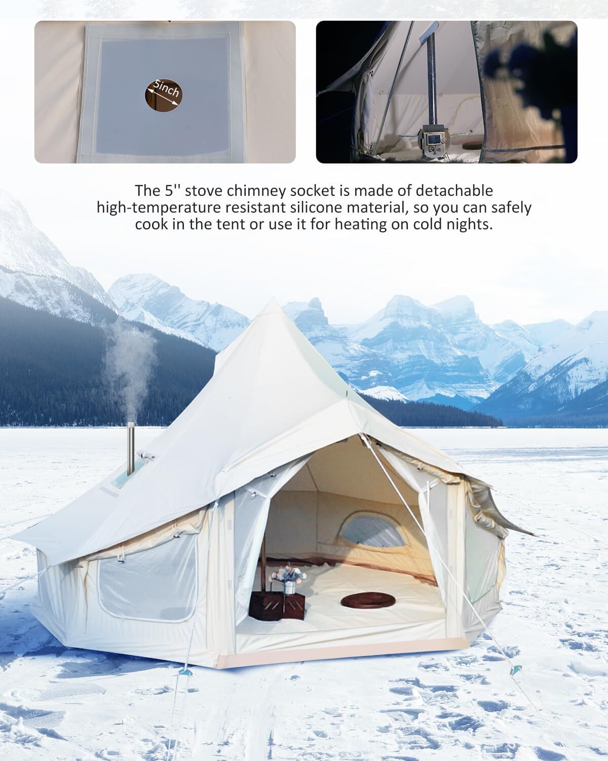 4Season Outdoor Glamping 4/5/6M Canvas Bell Yurt Tent Camping with ...