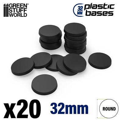 20x Plastic Round Bases 32mm Black - Thickness 3mm Basing Wargames ...