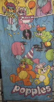 Vtg 80s Popples Sleeping Bag Blanket Cartoon Kid Sleepover Birthday ...