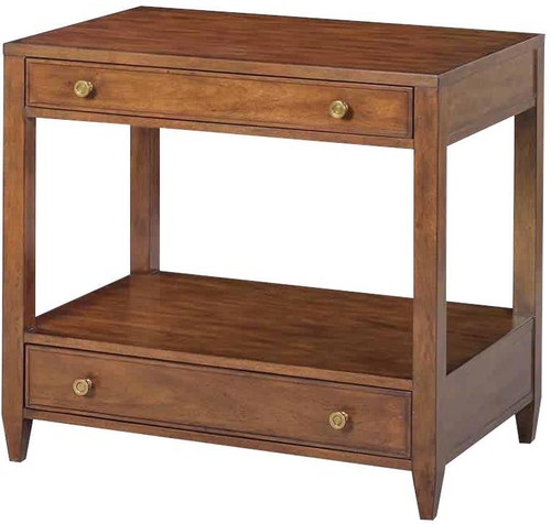 Side Table Wide Rectangular 2-Drawer Rustic Warm Brown Hand-Rubbed Wood ...