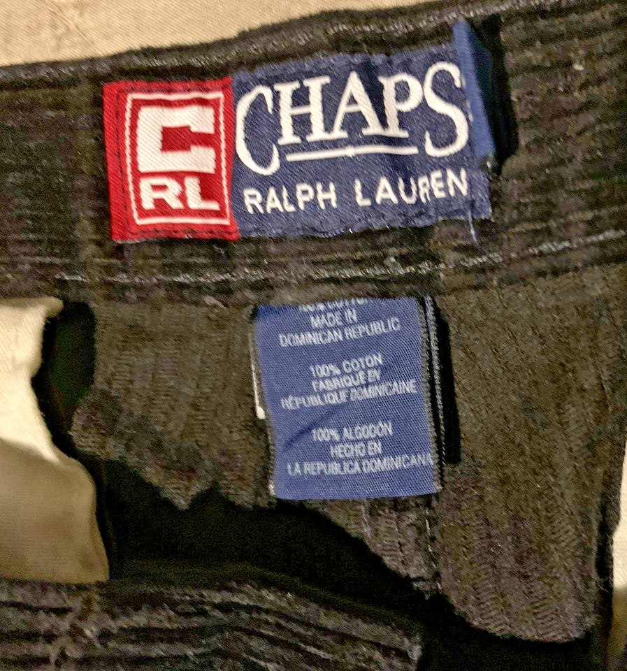 VTG Ralph Lauren Chaps Corduroy Pants Black 36x32 Straight Cuffs Baggy ...