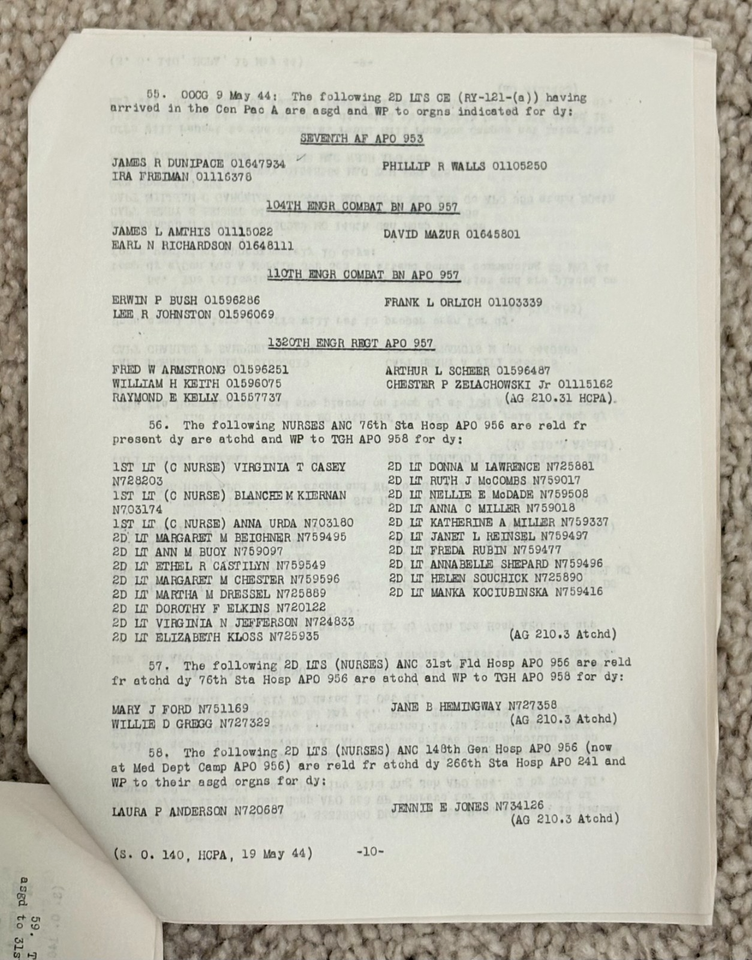 World War II: 1944 HQ Army Forces Central Pacific Order #140: EMs ...