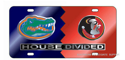 FLORIDA Gators / FSU Seminoles Mirrored HOUSE DIVIDED License Plate ...