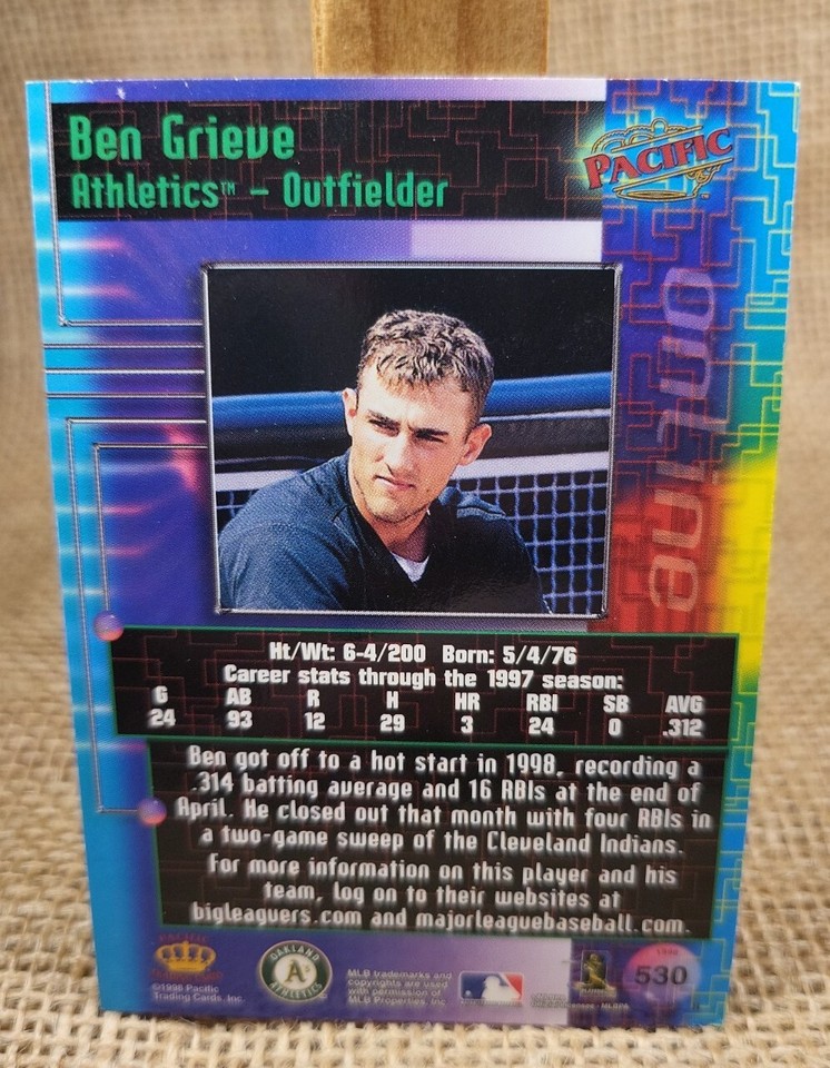 1998 Pacific Online Ben Grieve Baseball Card #530 Oakland Athletics A's ...