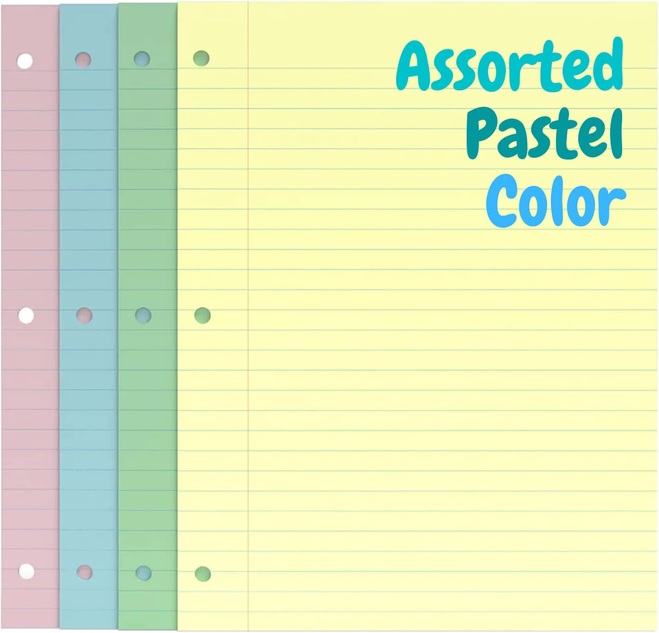 1Intheoffice Colored Notebook Paper, 8.5X11 Wide Ruled Lined Loose Leaf ...