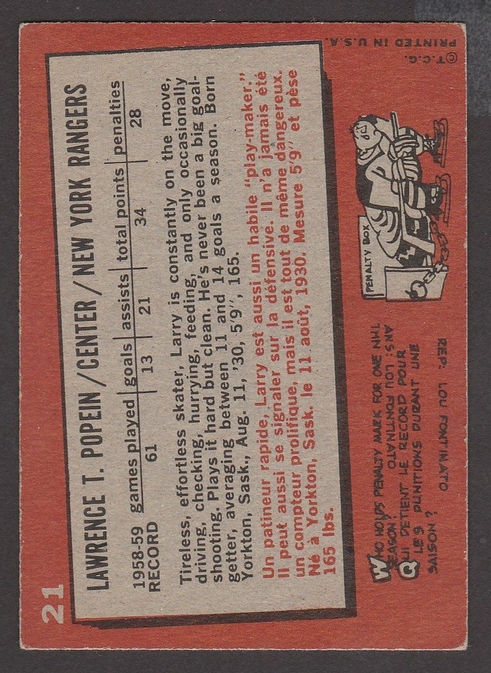 1959-60 TOPPS # 21 LARRY POPEIN INV A634 | eBay
