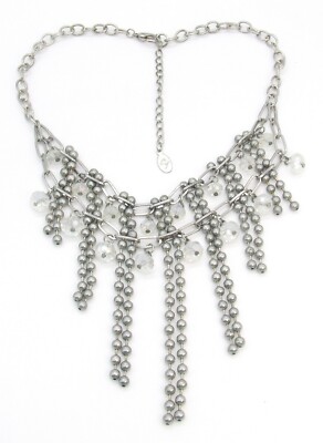 17" Cg Silver Tone Ball Chain /Rondelle Crystal Dangle Bib Choker Chain ...