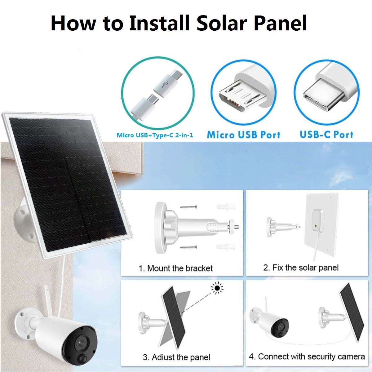 10W 5v Pro Solar Panel For Eufy Eufycam Cam E/2C/E/2 Wall Mount 3M ...