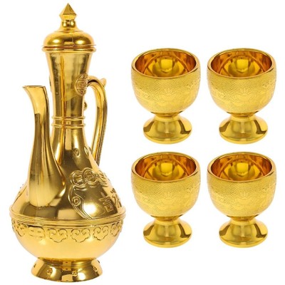 Household Golden Temple Cup Vintage Wine Glasses Altar Cups Tea Pot ...