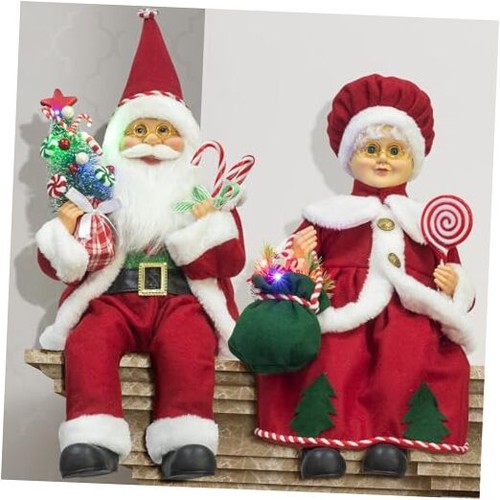 Sitting Mr and Mrs Claus Figurines with Lights and Timer 17-Inch Santa ...