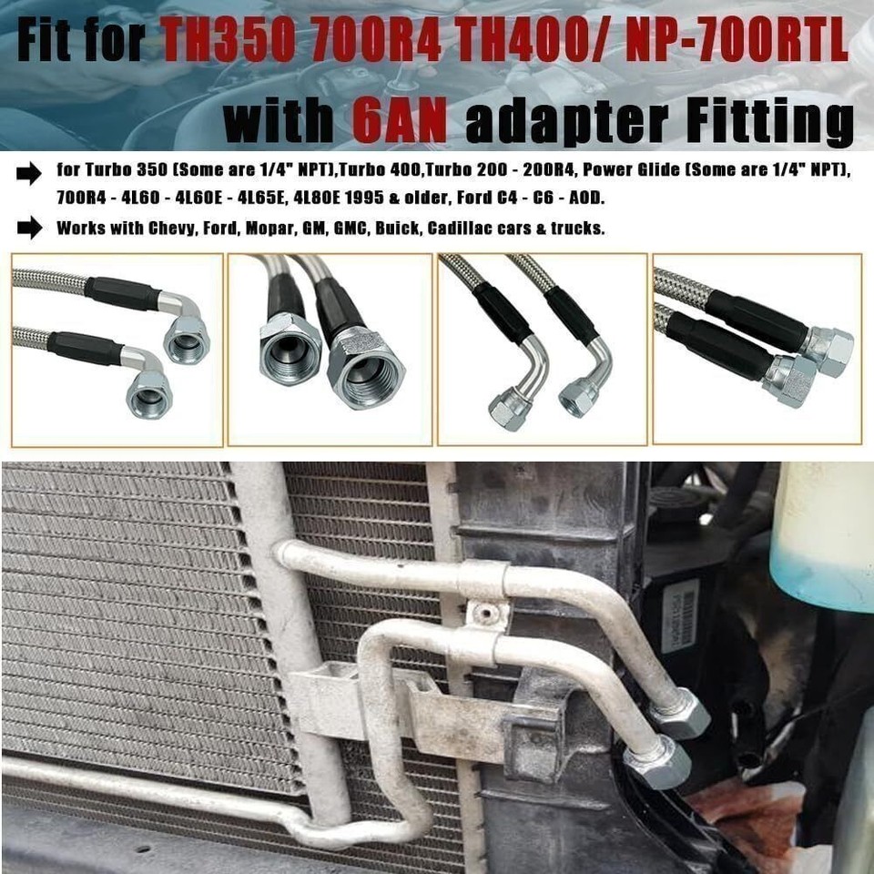 SS Braided Transmission Cooler Hose Lines Fittings Fit for TH350/700R4 ...