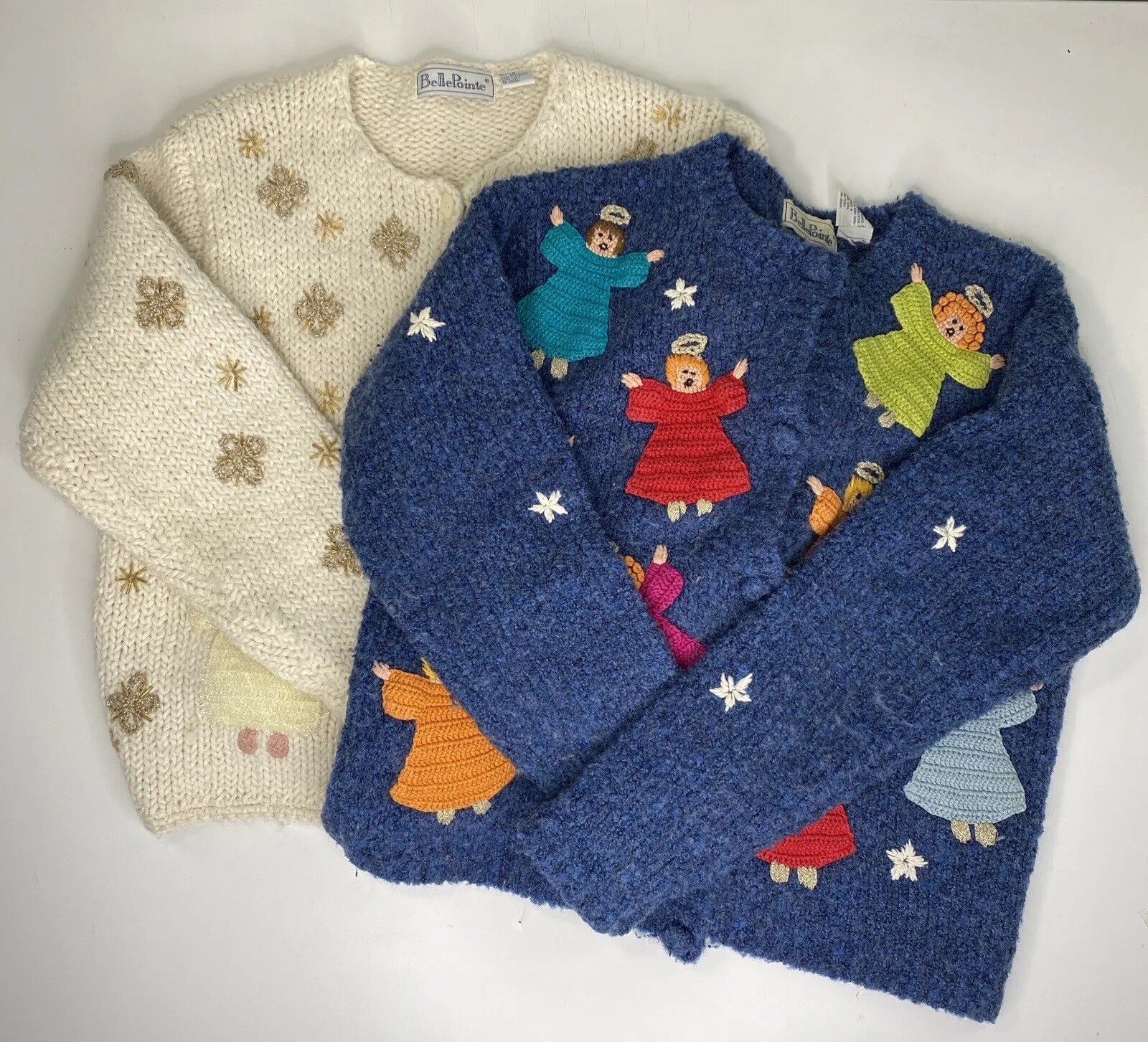 2 Vtg BellePointe Womens Nativity Holiday Knit Button Cardigan Sweaters ...