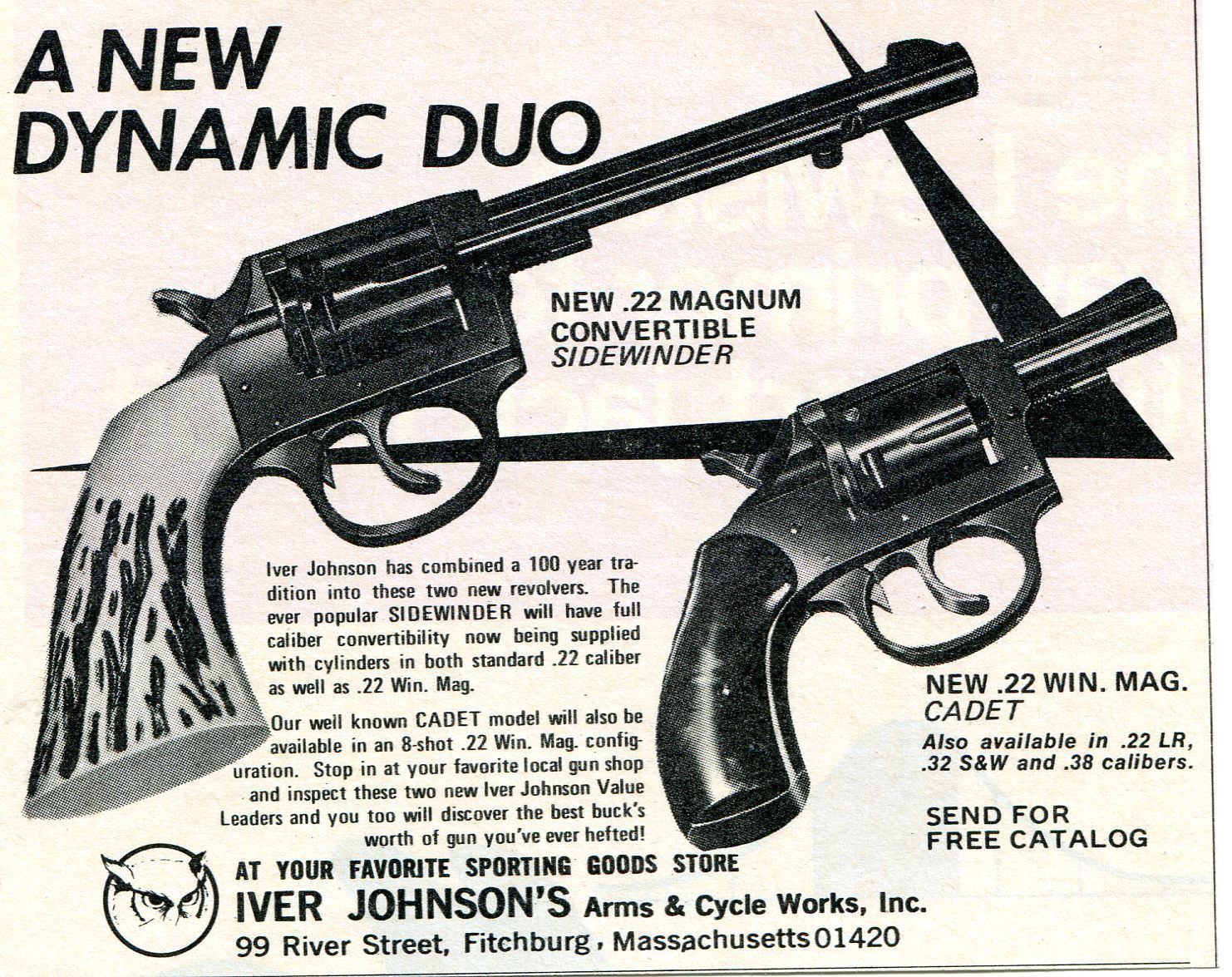 1973 small Print Ad of Iver Johnson Dynamic Duo .22 Sidewinder & Cadet ...