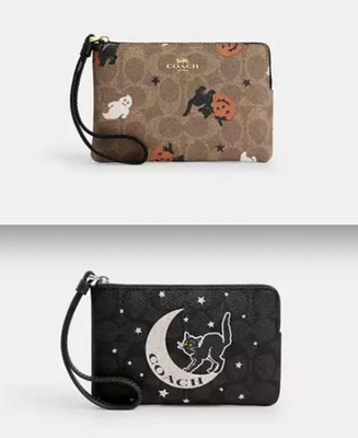 Coach Halloween Print Corner Zip Small Wristlet Signature Canvas PVC ...