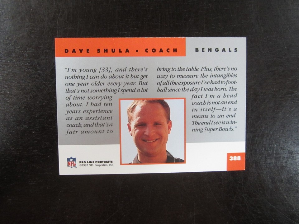 1992 Pro Line # 388 Dave Shula Autograph Signed Auto Card (M2 ...