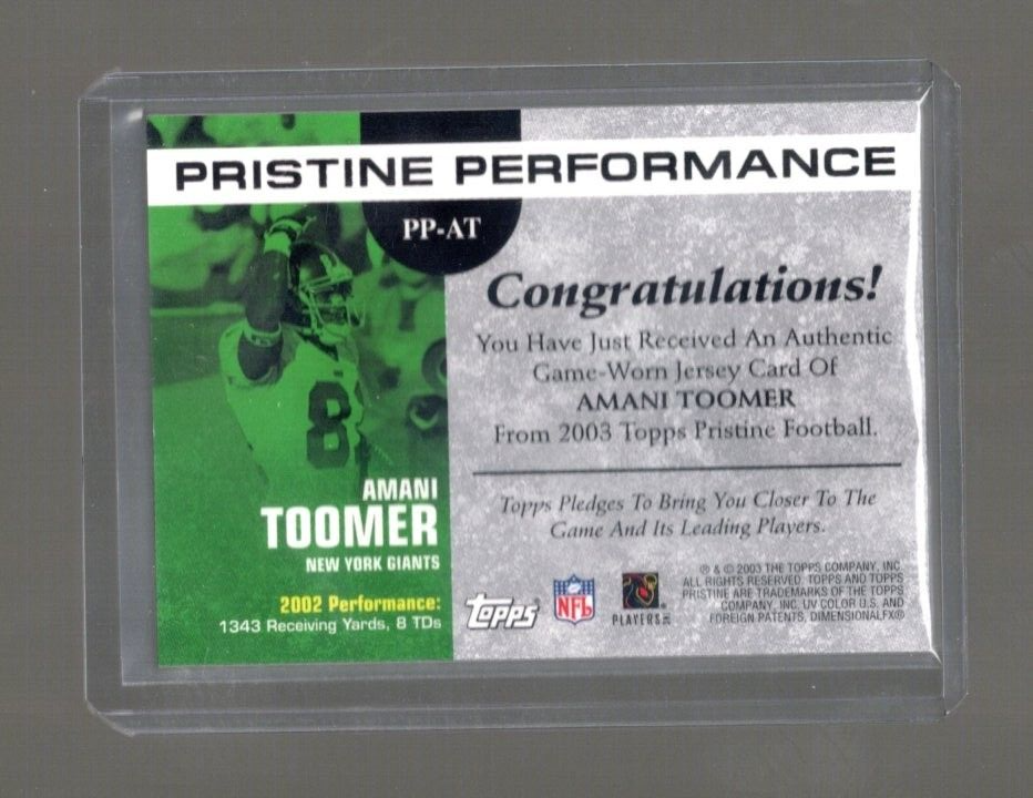 2003 TOPPS PRISTINE AMANI TOOMER #PP-AT GAME-WORN JERSEY MICHIGAN ...