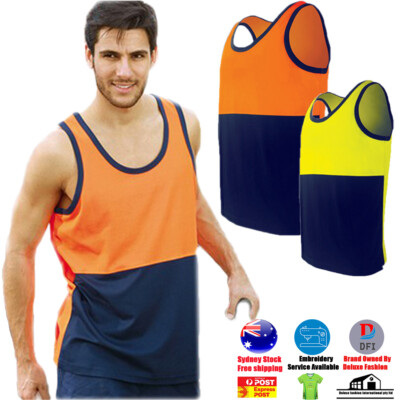 Hi-Vis Polyface / Cotton Work Wear Safety Singlet Tank Top High ...