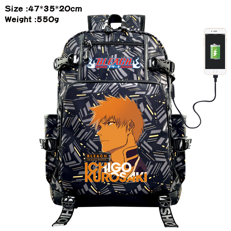 Anime Bleach Kurosaki Ichigo USB Backpack Teenager Schoolbag Laptop Bag ...