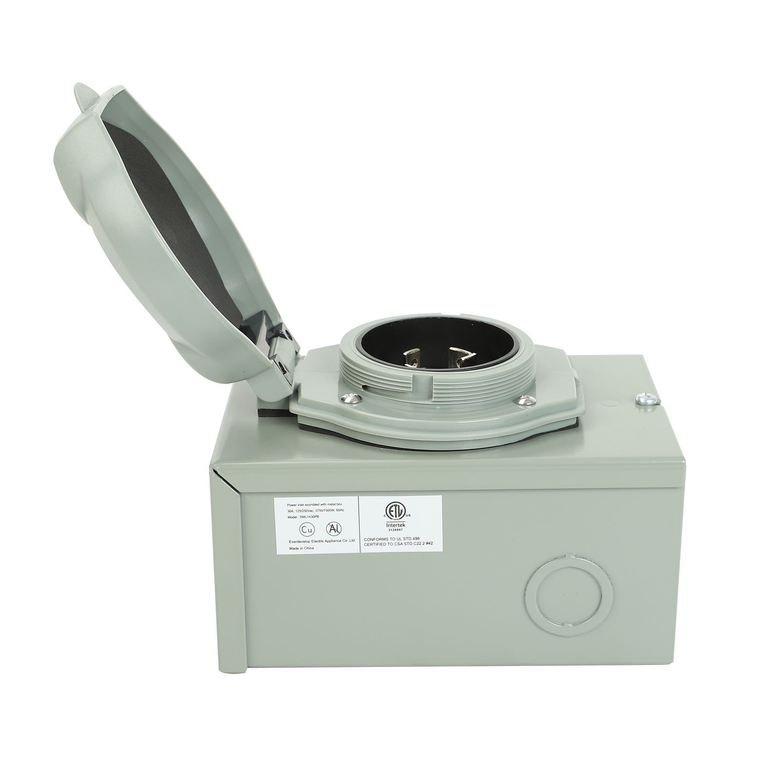 L14-30 4 Prong 30 Amp RV Power Inlet Box w/ Grey Cap 3750/7000W 125 ...