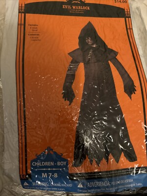 EVIL WARLOCK CHILD BOYS ROBE SCORECERER FANCY DRESS SCARY HALLOWEEN ...