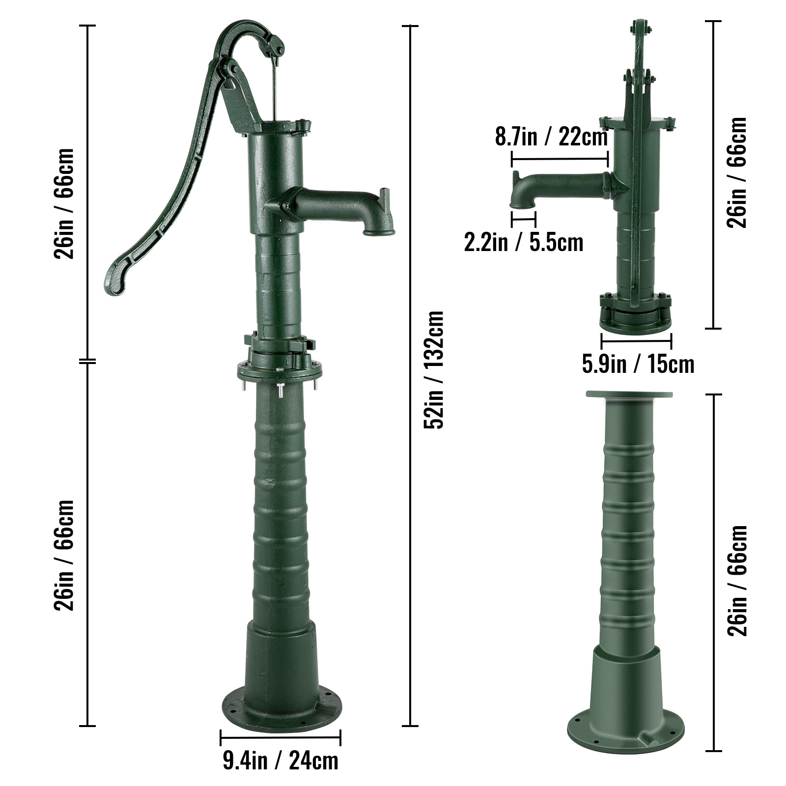 VEVOR Black/Green Hand Water Pump/Stand Heavy Duty Cast Iron Garden ...