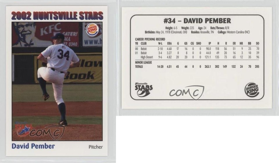 2002 Burger King Huntsville Stars Dave Pember David Pember 0q3 | eBay