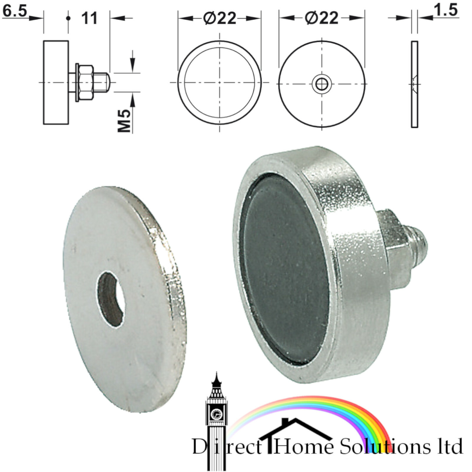 Hafele Magnetic Catch For Metal Cabinets With M5 Pin, Pull 3.0 kg ...