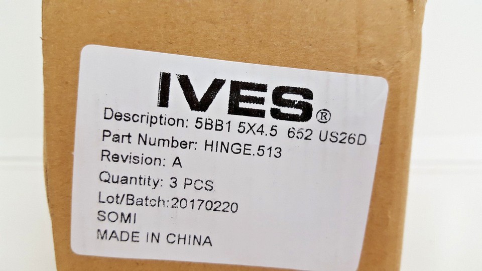 3 Ives Heavy Weight Full Mortise Butt Hinge.513 5BB1HW 5" x 4.5" 652 ...