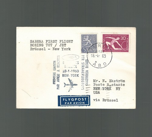 Finland First Flight Cover Turku to New York USA via Brussels 1960 ...