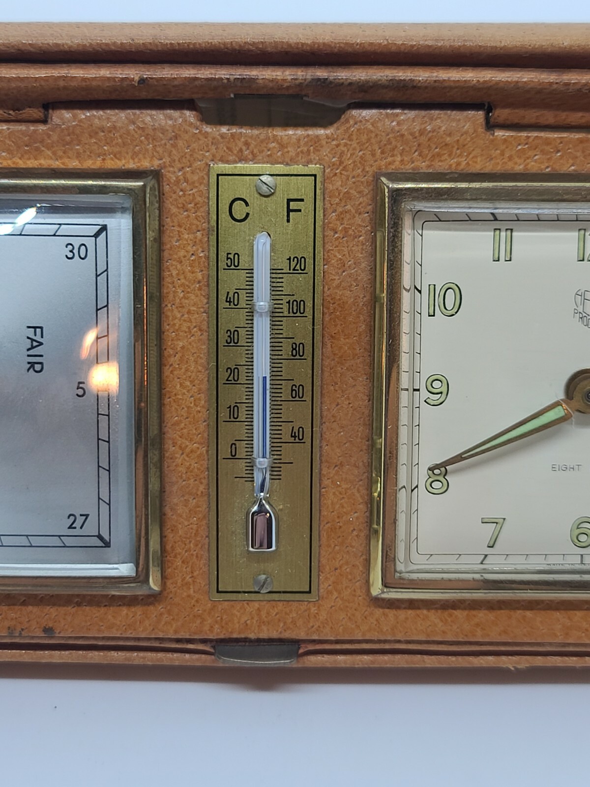 Vintage Working Mid Century Leather Travel Clock Barometer Thermometer ...