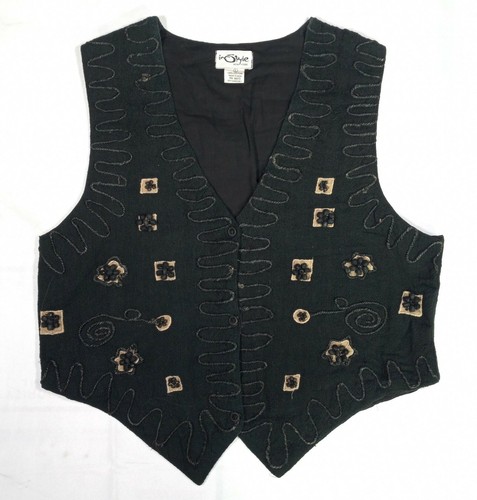 Vintage 90s Size L Embroidered Bead Tribal Indigenous Black Cotton ...