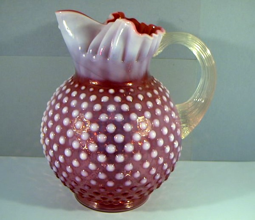 9" Pitcher, Cranberry Opalescent Hobnail Pattern, Fenton Art Glass Co ...
