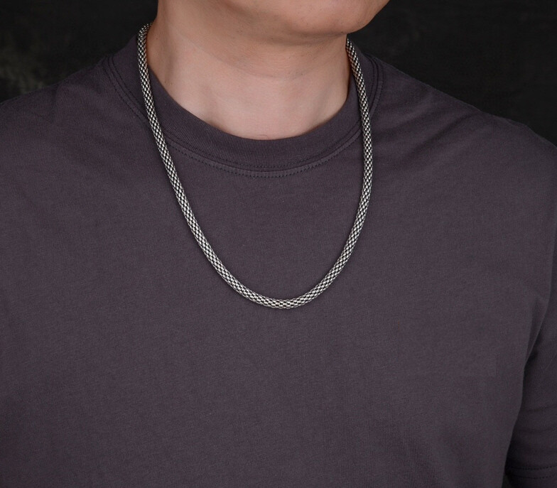 A25 Men Women 5.5 mm Corn Chain Silver 925 Length 55 to 65 cm ...