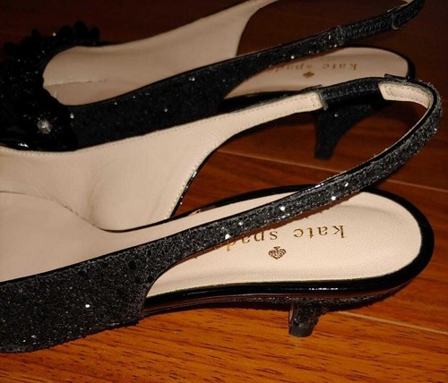 NEW KATE SPADE - Made In Italy - OLIMA Slingback Black Glitter Pumps Sz ...