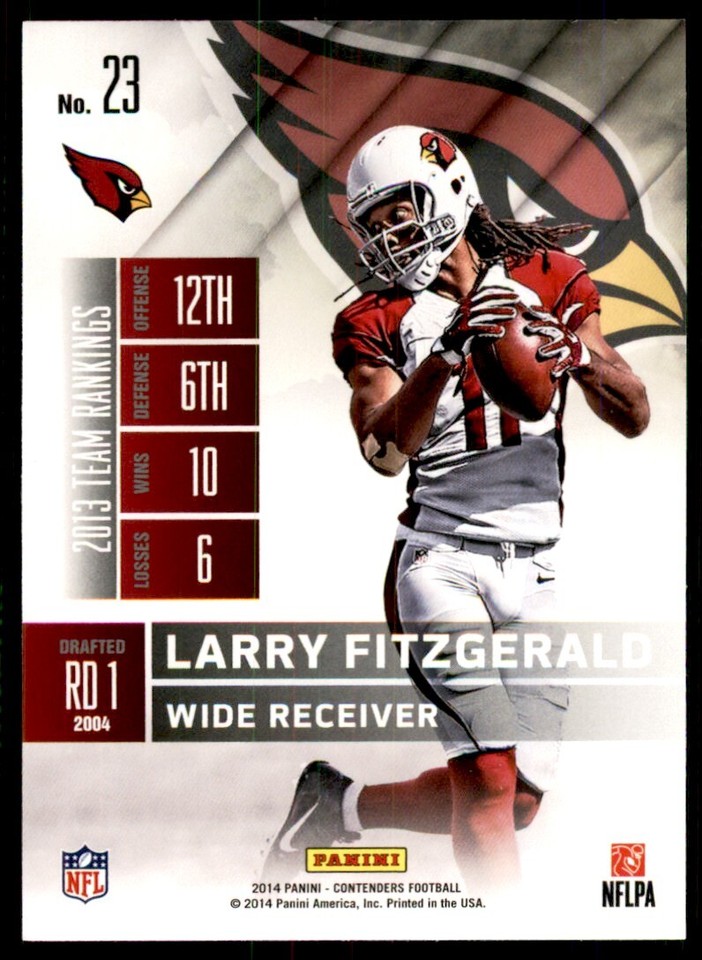 2014 Panini Contenders Larry Fitzgerald Football Cards #23 | eBay
