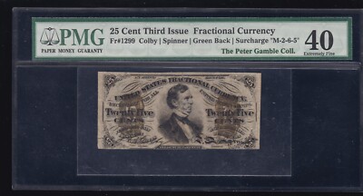 US 25c Fractional Currency Note Fiber Paper Solid Surcharge FR 1299 PMG ...