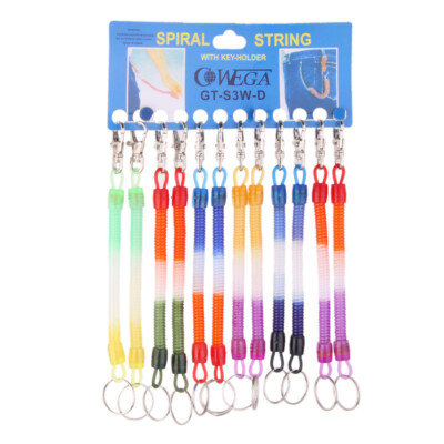 12x Keyring Spiral Plastic Key Chain Stretchable String Key Clip Holder ...