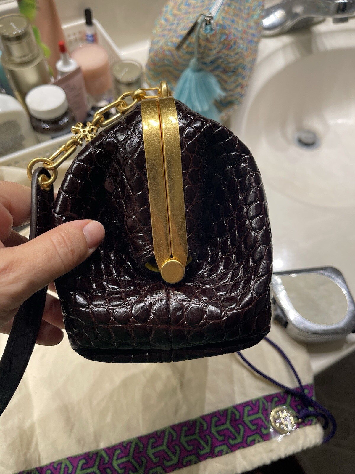 Tory Burch Cleo Embossed Small Bag Brown. Shoulder Bag Purse. | eBay