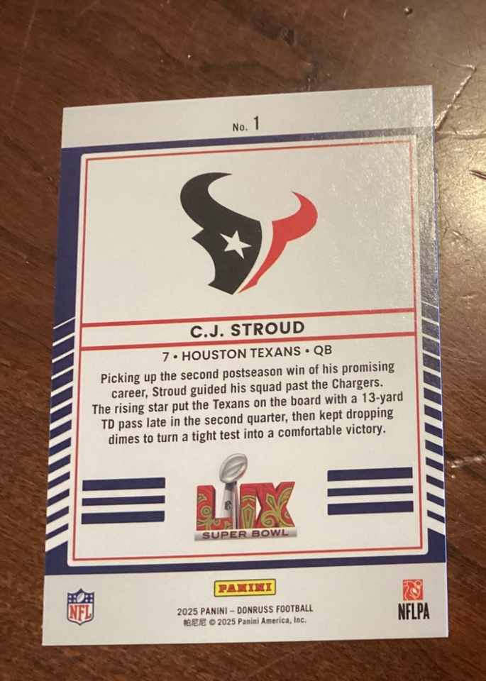 2025 Panini Donruss Football Road to the Super Bowl CJ Stroud #1 | eBay