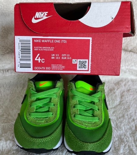 Nike Waffle One (TD)DC0479-300 Electric Green/Black Size 4C | eBay
