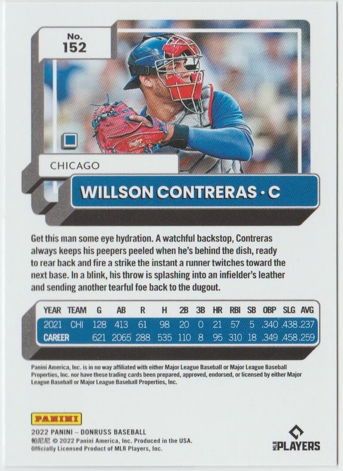 2022 Donruss #152 Willson Contreras - Chicago Cubs | eBay