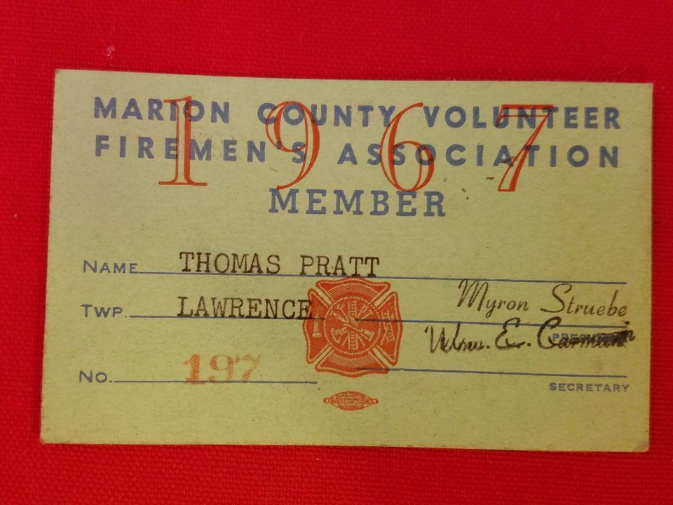 1967 Marion County Volunteer Firemen's Association Membership Card 2x3 ...